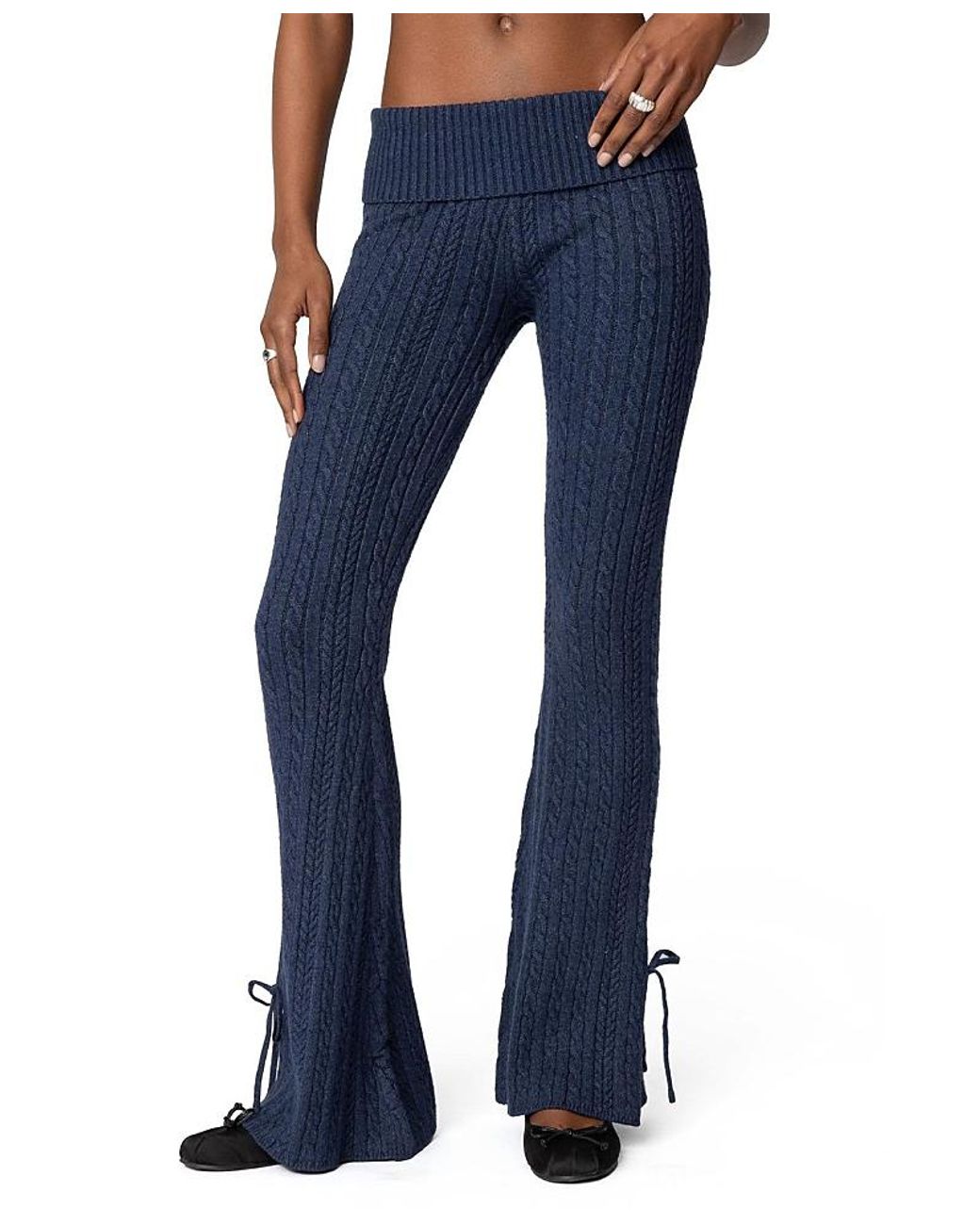 Edikted Chase Fold Over Cable Knit Pants in Blue | Lyst