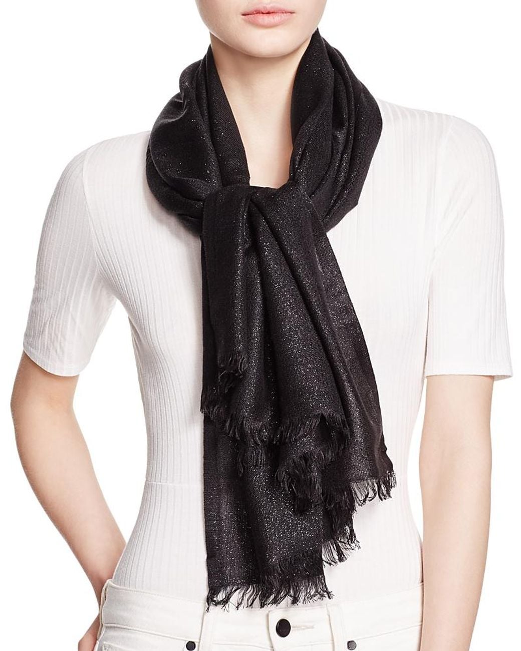 V. Fraas Fraas Solid Metallic Scarf in Black | Lyst