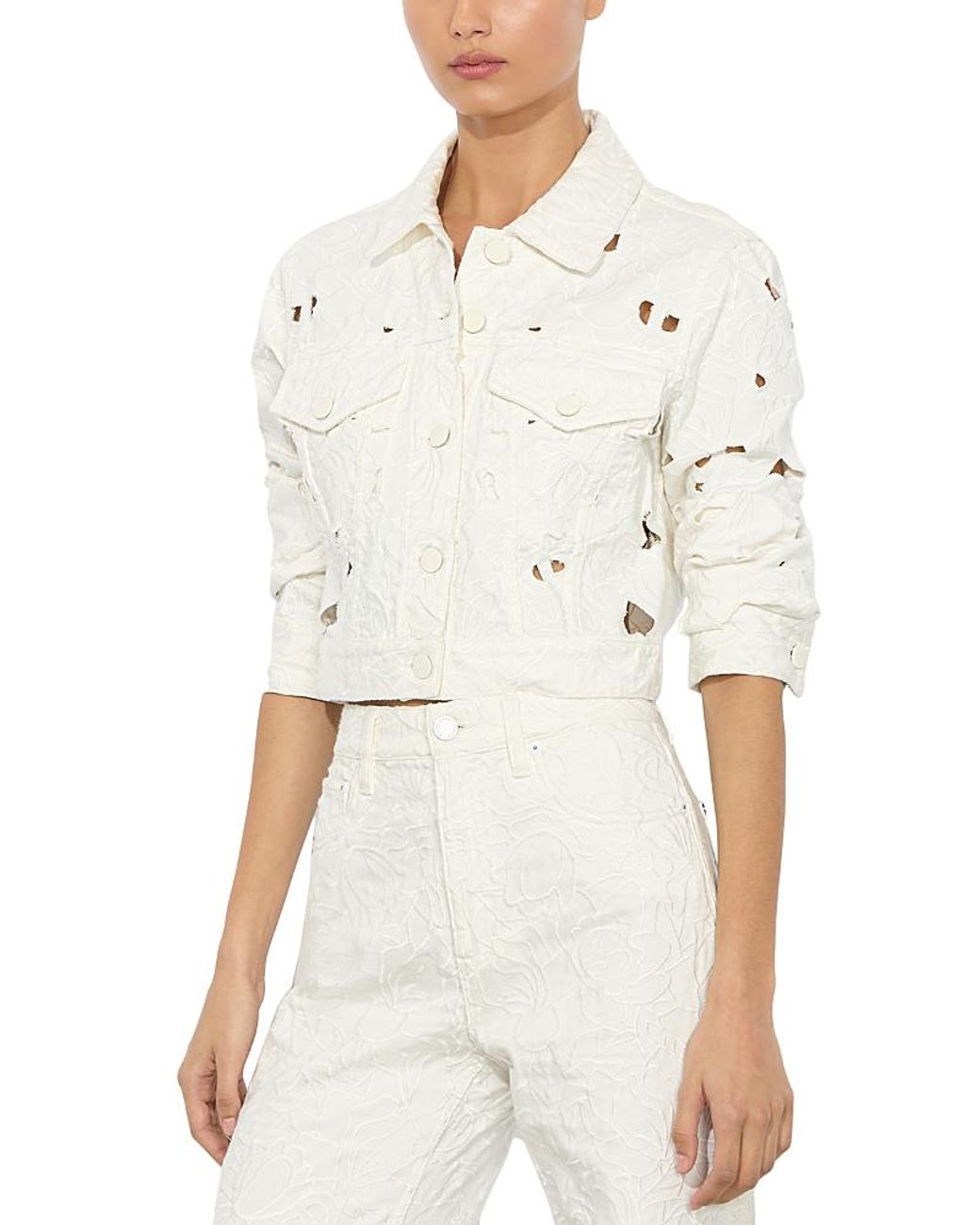 Alice + Olivia Chloe Embroidered Eyelet Jacket in White | Lyst