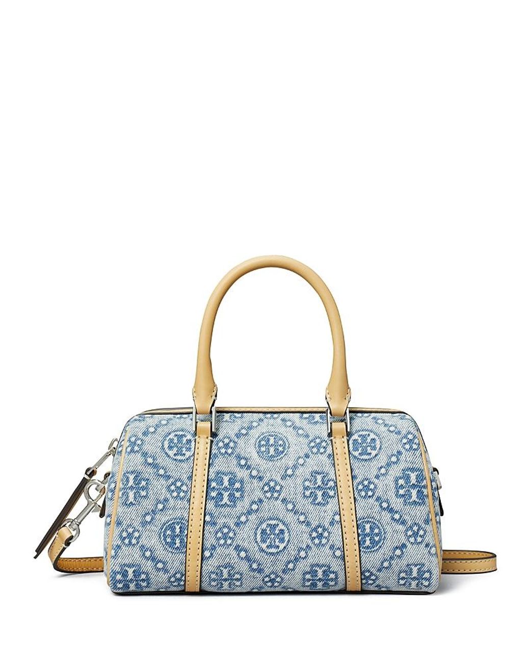Tory Burch T Monogram Denim Mini Barrel Bag in Blue | Lyst
