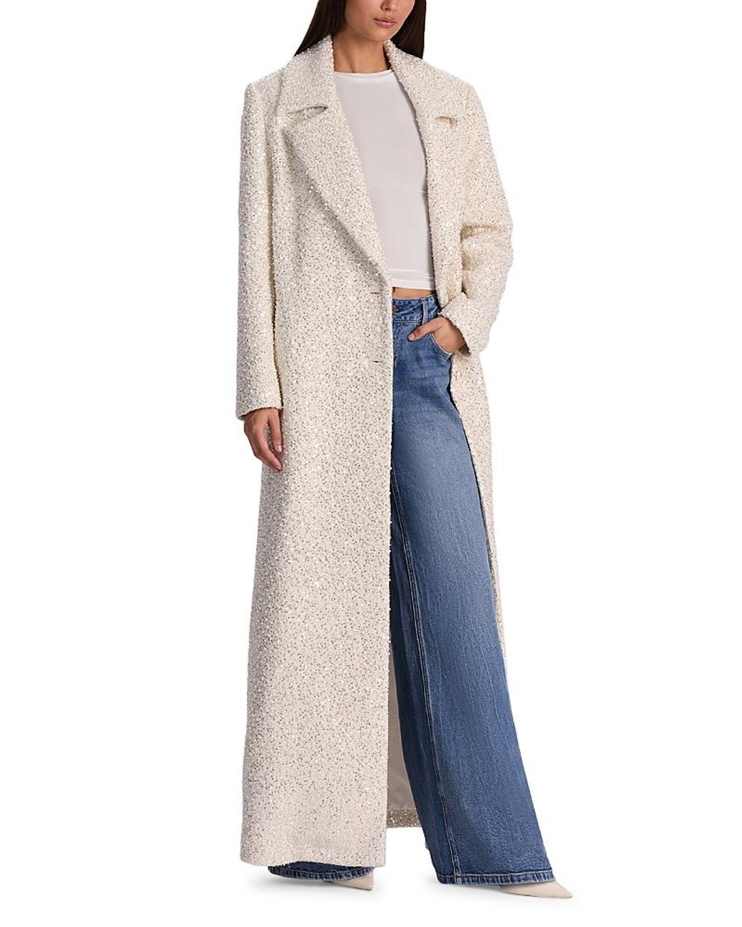 Alice + Olivia Nicholas Embellished Tweed Maxi Coat in Blue | Lyst