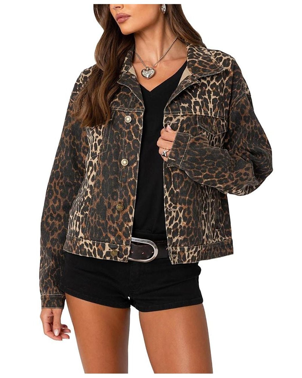 Edikted Print Denim Jacket in Black | Lyst