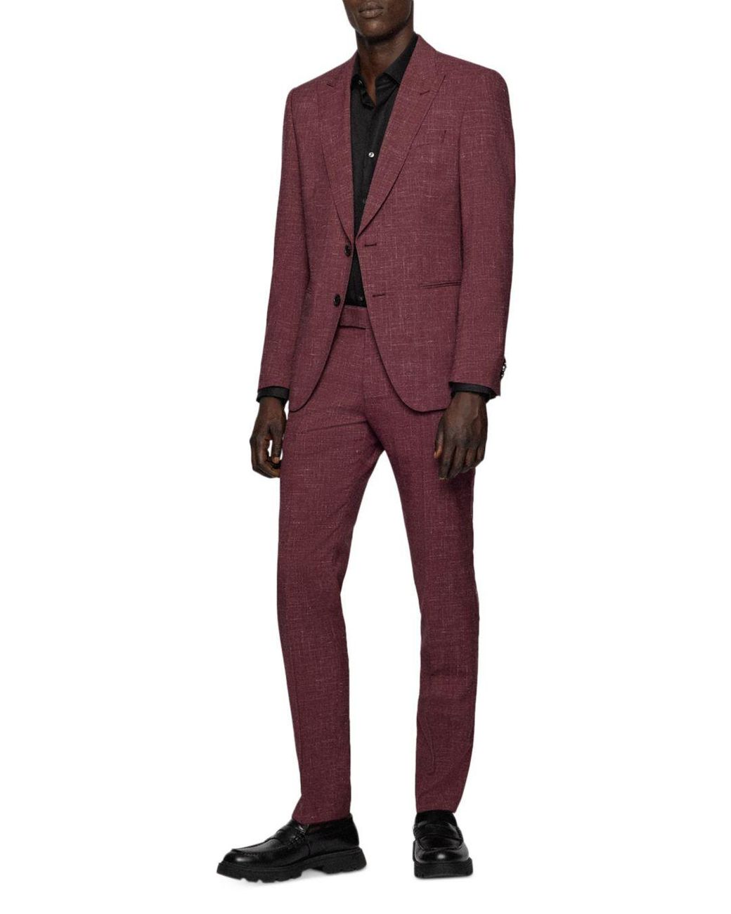 BOSS by HUGO BOSS H - Huge Slubbed Solid Peak Lapel Slim Fit Suit in ...