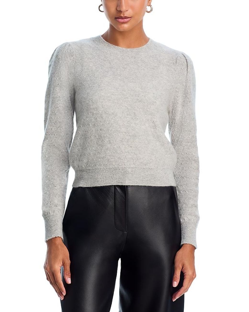 FRAME The Cashmere Pointelle Puff Sleeve Sweater in Gray | Lyst