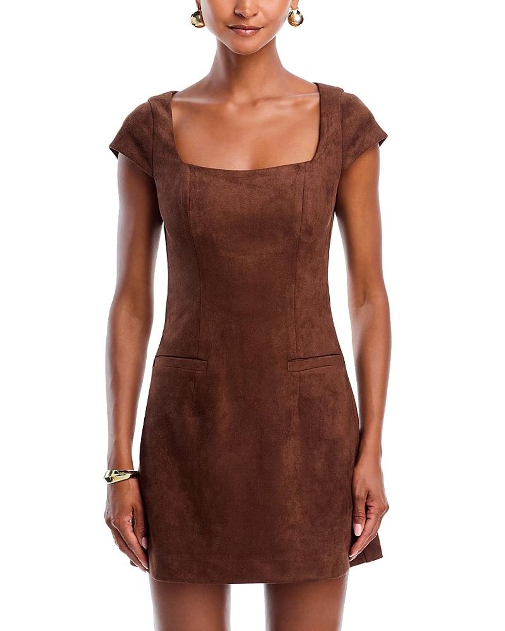 Aqua Faux Suede Cap Sleeve Shift Dress in Brown | Lyst