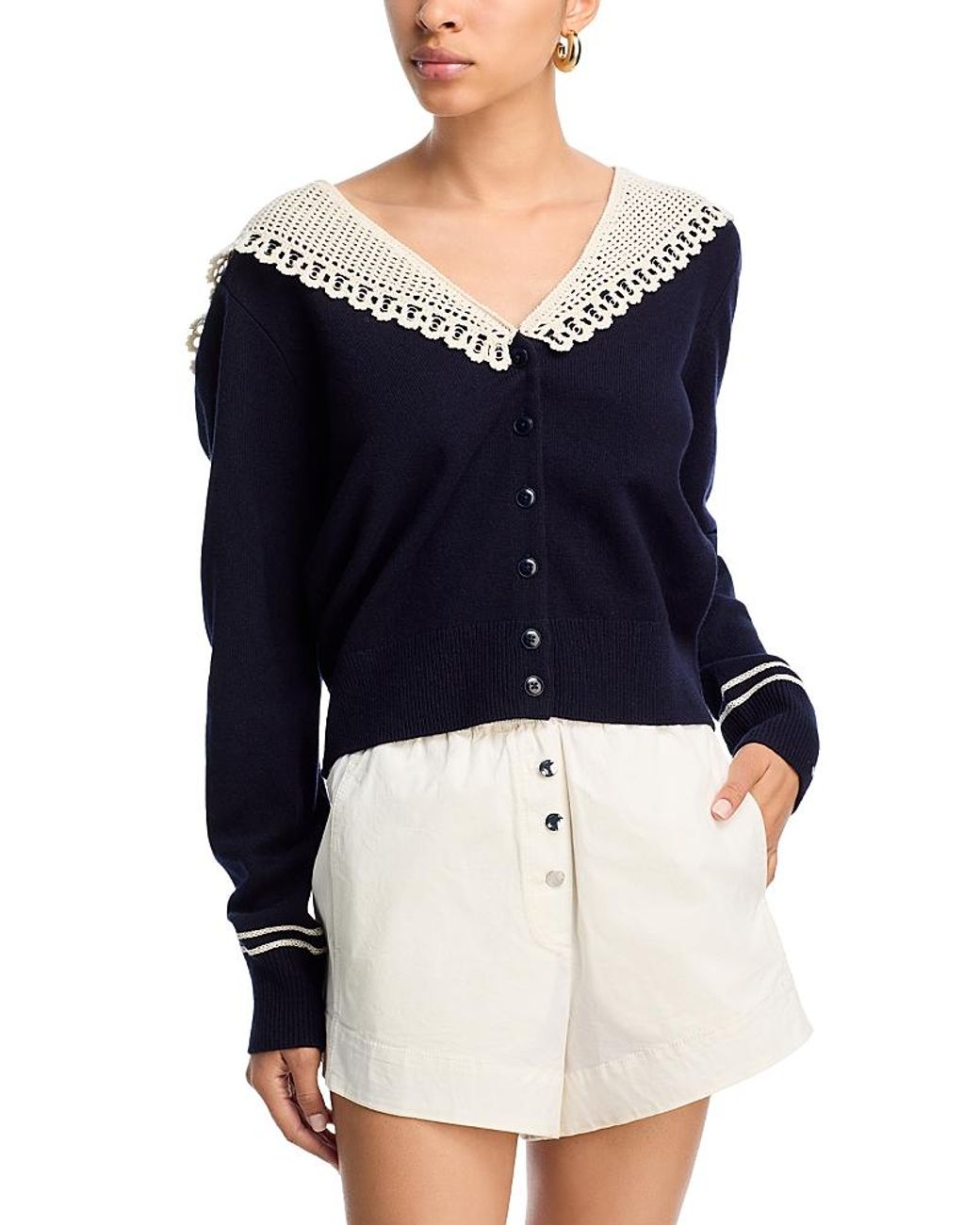 Sea Marie Sailor Collar Cardigan in Blue | Lyst