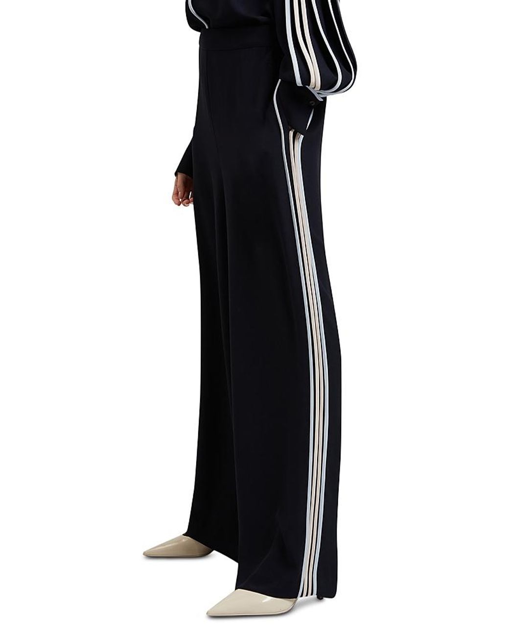 Ted Baker Gorjja Piping Detail Wide Leg Crepe Pants in Black | Lyst