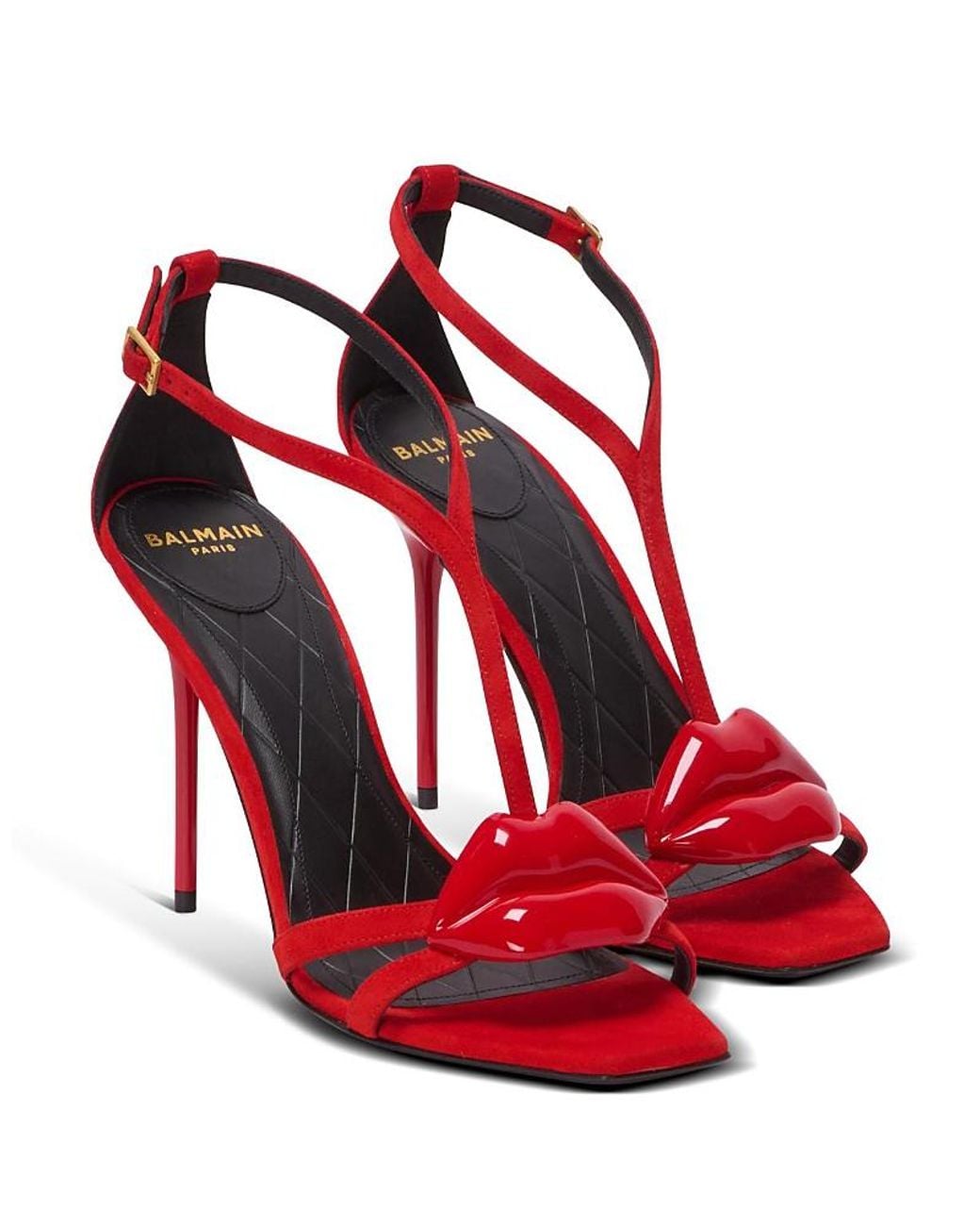 Balmain Suede Lips Sandals in Red | Lyst