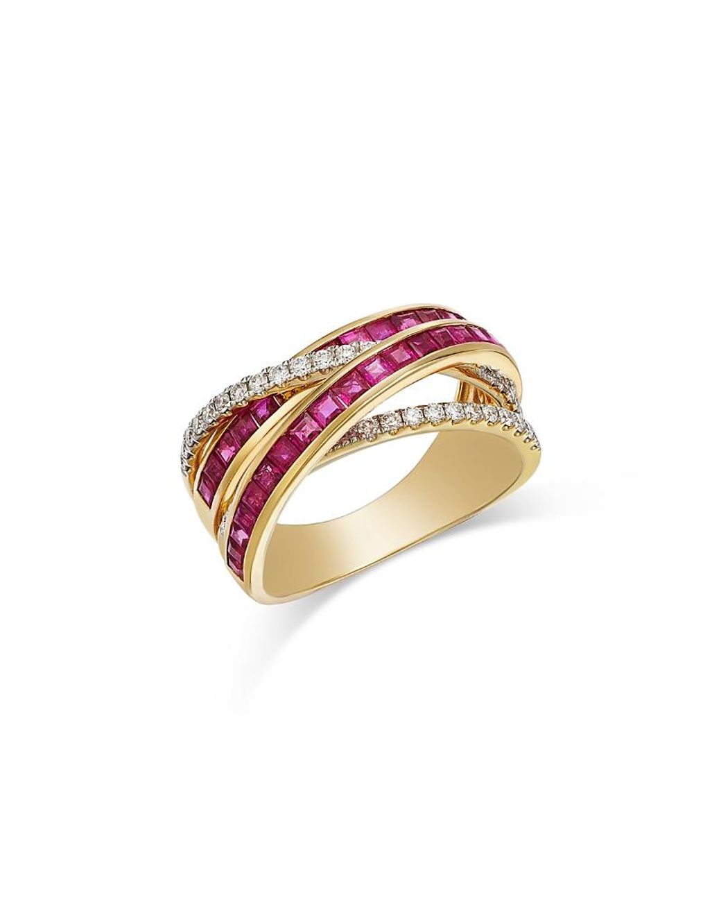 Bloomingdale's Fine Collection Ruby & Diamond Crossover Ring in Pink | Lyst