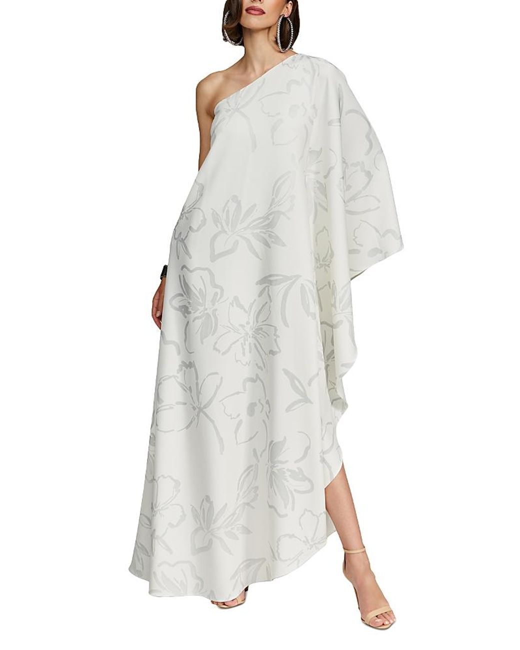 Halston Nevean Floral Crepe Caftan Dress in White | Lyst