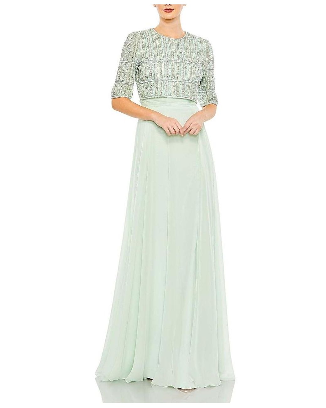 Mac Duggal Beaded 3/Sleeve Chiffon Gown in White | Lyst