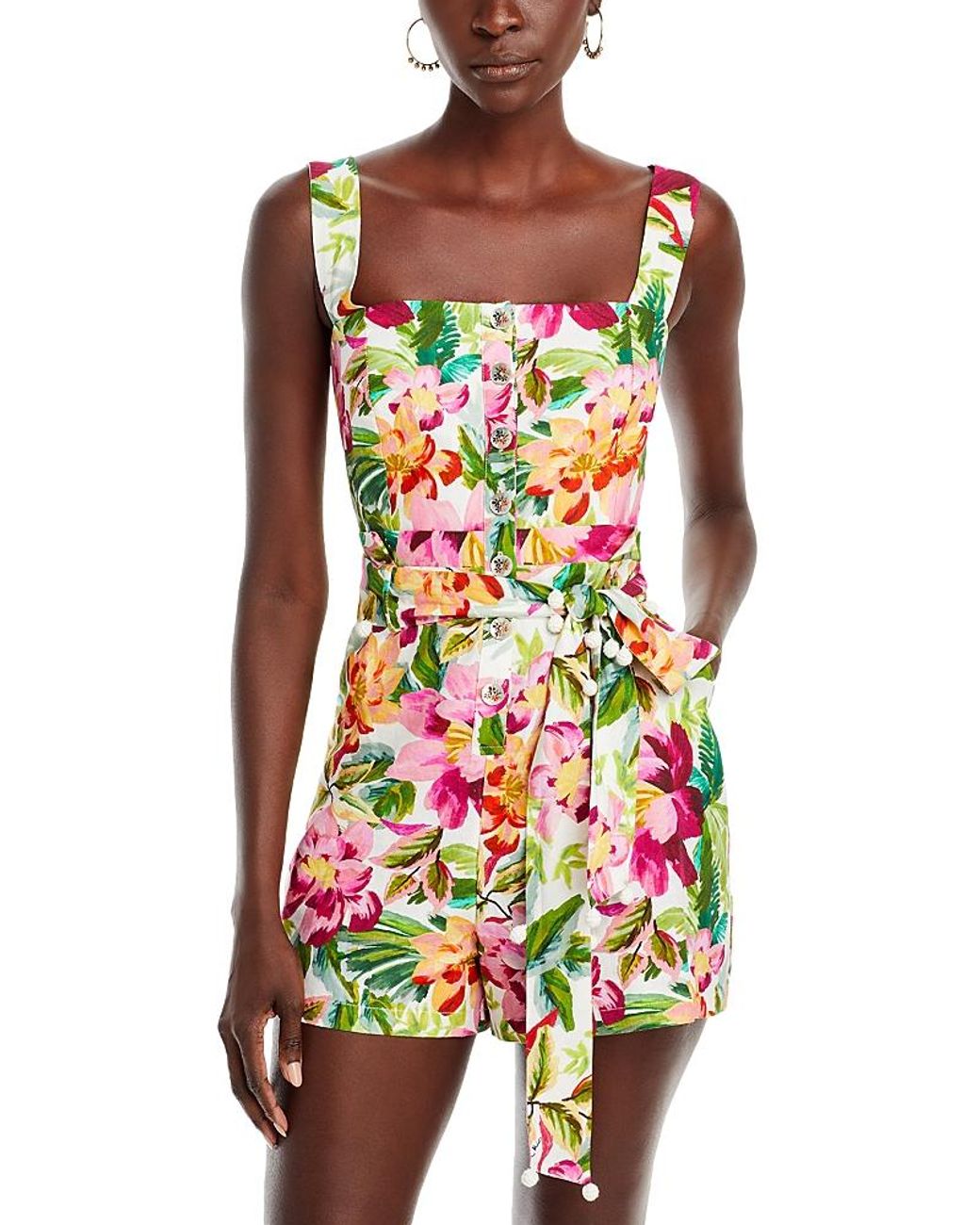FARM Rio Painted Flowers Sleeveless Romper in Red | Lyst