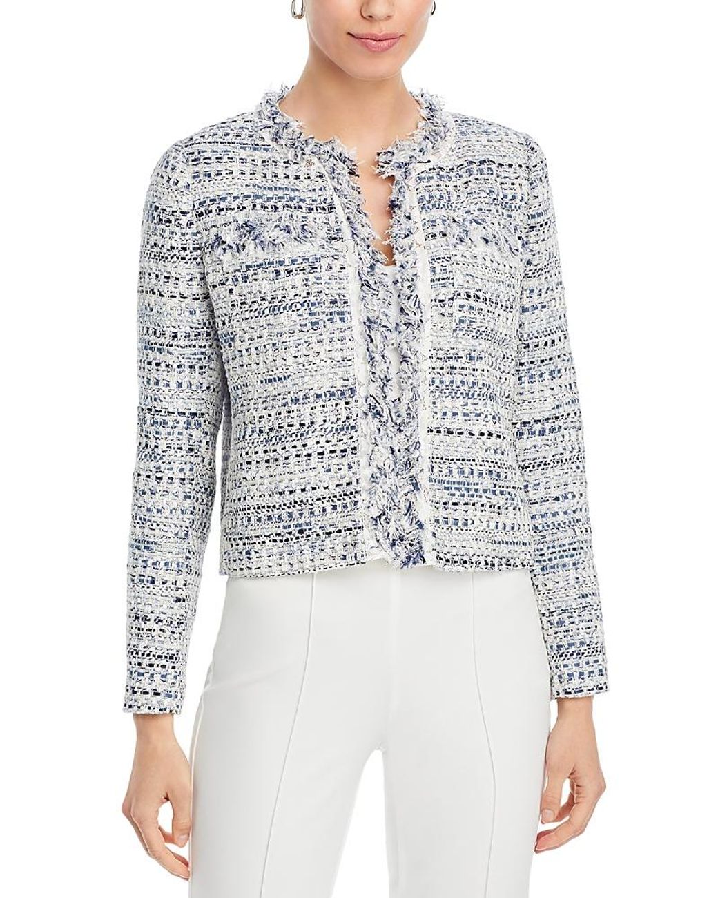 Kobi Halperin Ricki Fringe Trim Tweed Jacket in White | Lyst