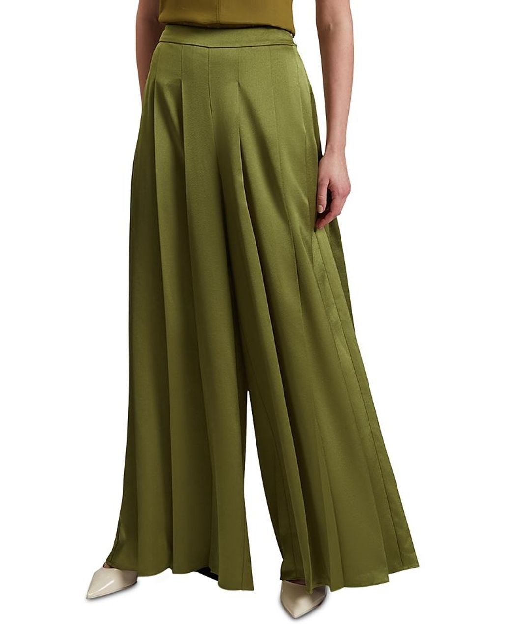 Ted Baker Duuva Box Pleat Wide Leg Pants in Green | Lyst