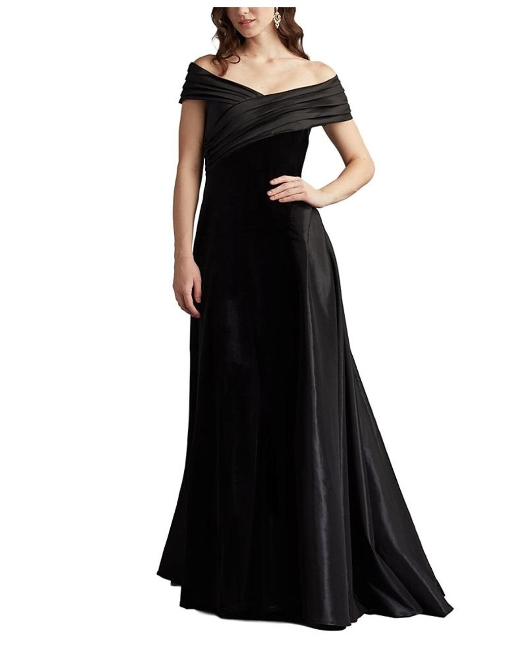 Tadashi Shoji Elysian Velvet Draped Overlay Train Gown in Black | Lyst