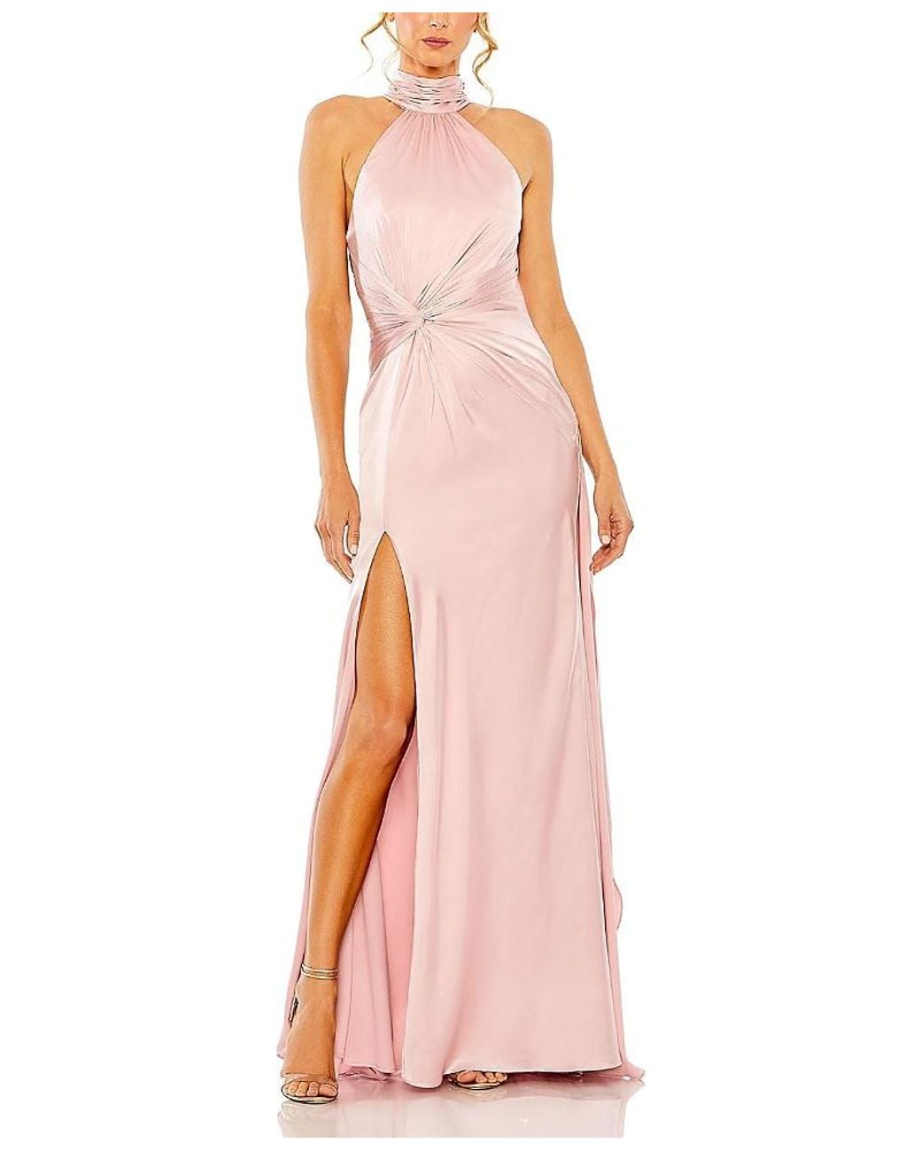 Mac Duggal Open Back High Neck Side Ruched Gown in Pink | Lyst