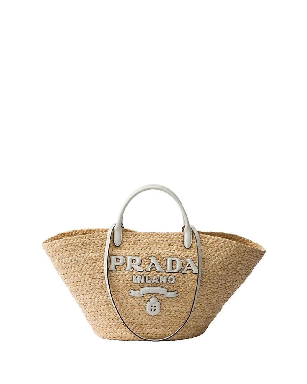 Prada Large Raffia And Leather Shopping Bag in Natural | Lyst