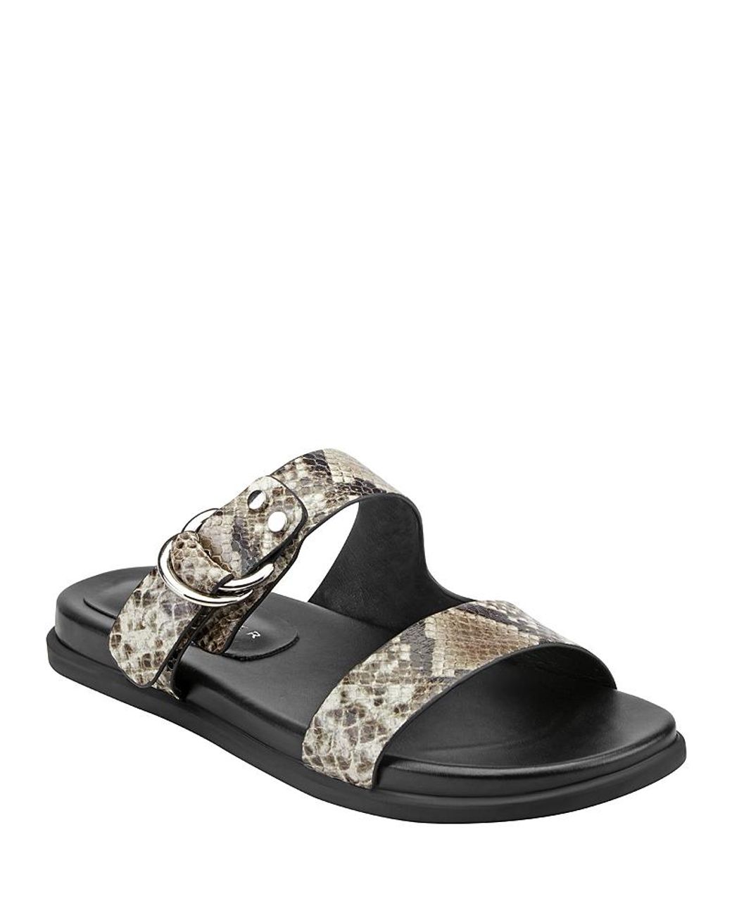 Marc Fisher Gia2 Snake Embossed Leather Slide Sandals in Black | Lyst