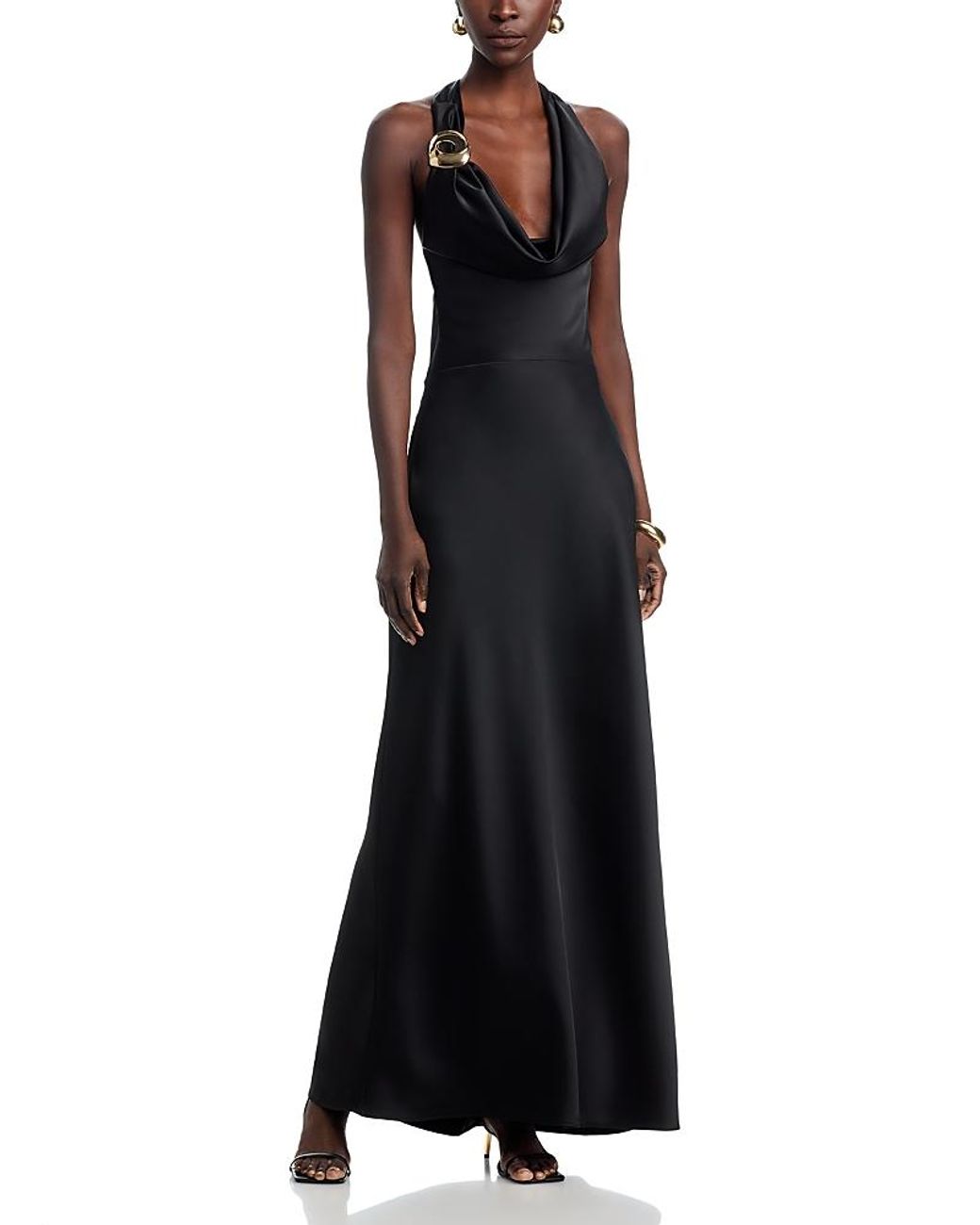Aqua Betsy & Adam Long Satin Draped Halter Dress in Black | Lyst