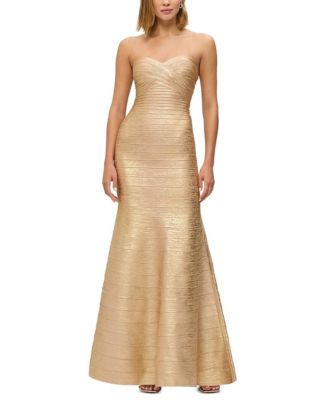 Hervé Léger The Metallic Sara Gown in Natural | Lyst
