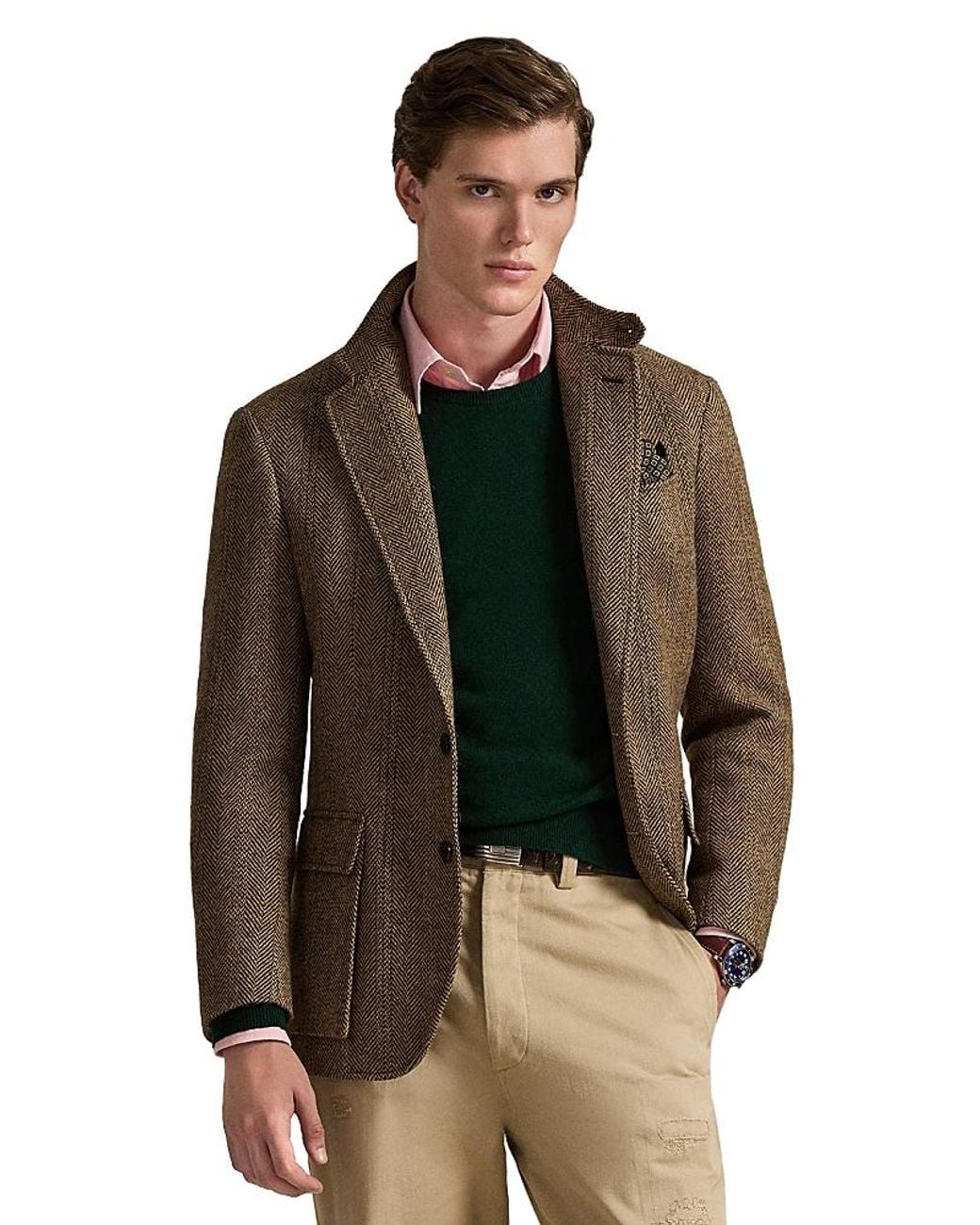 Polo Ralph Lauren Herringbone Wool Tweed Jacket in Brown for Men | Lyst