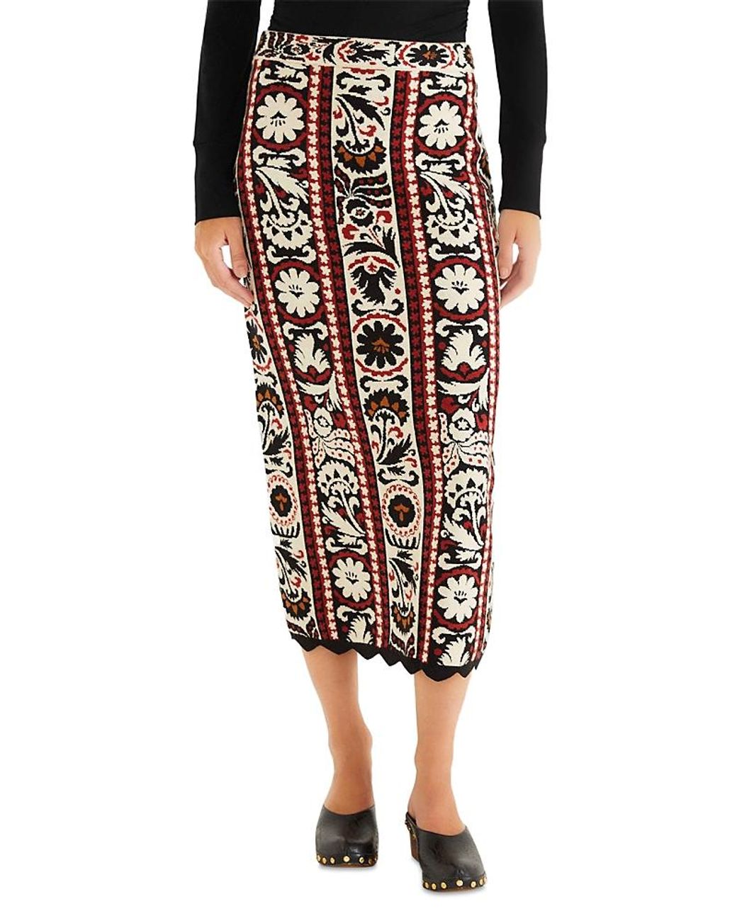 FARM Rio Winter Tapestry Stripes Midi Skirt in Black | Lyst