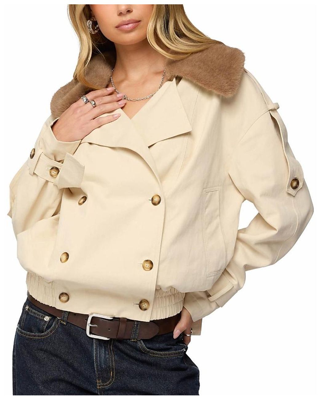 Edikted Detachable Trench Coat in Natural | Lyst