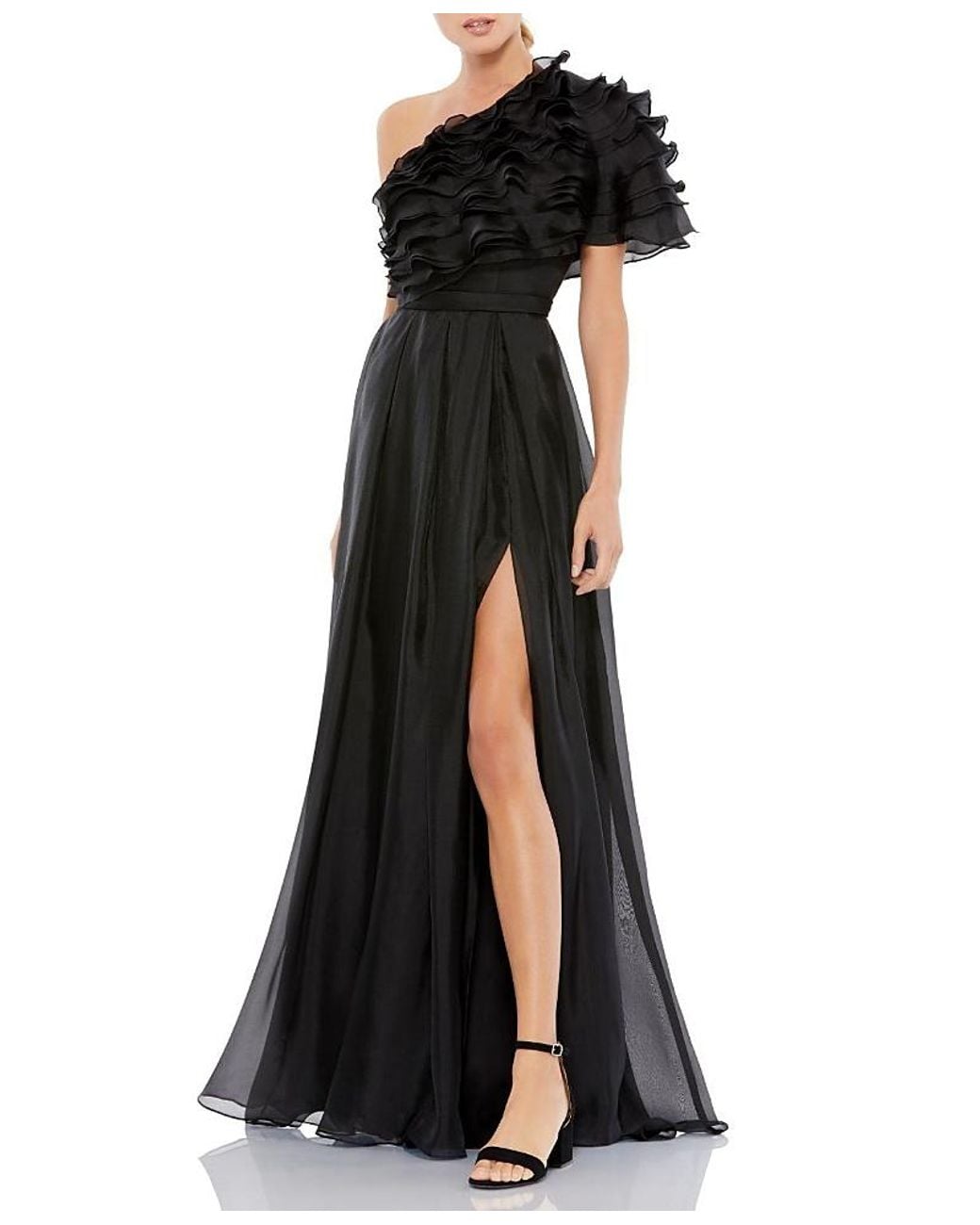 Mac Duggal Ruffle Layered One Shoulder Gown in Black | Lyst