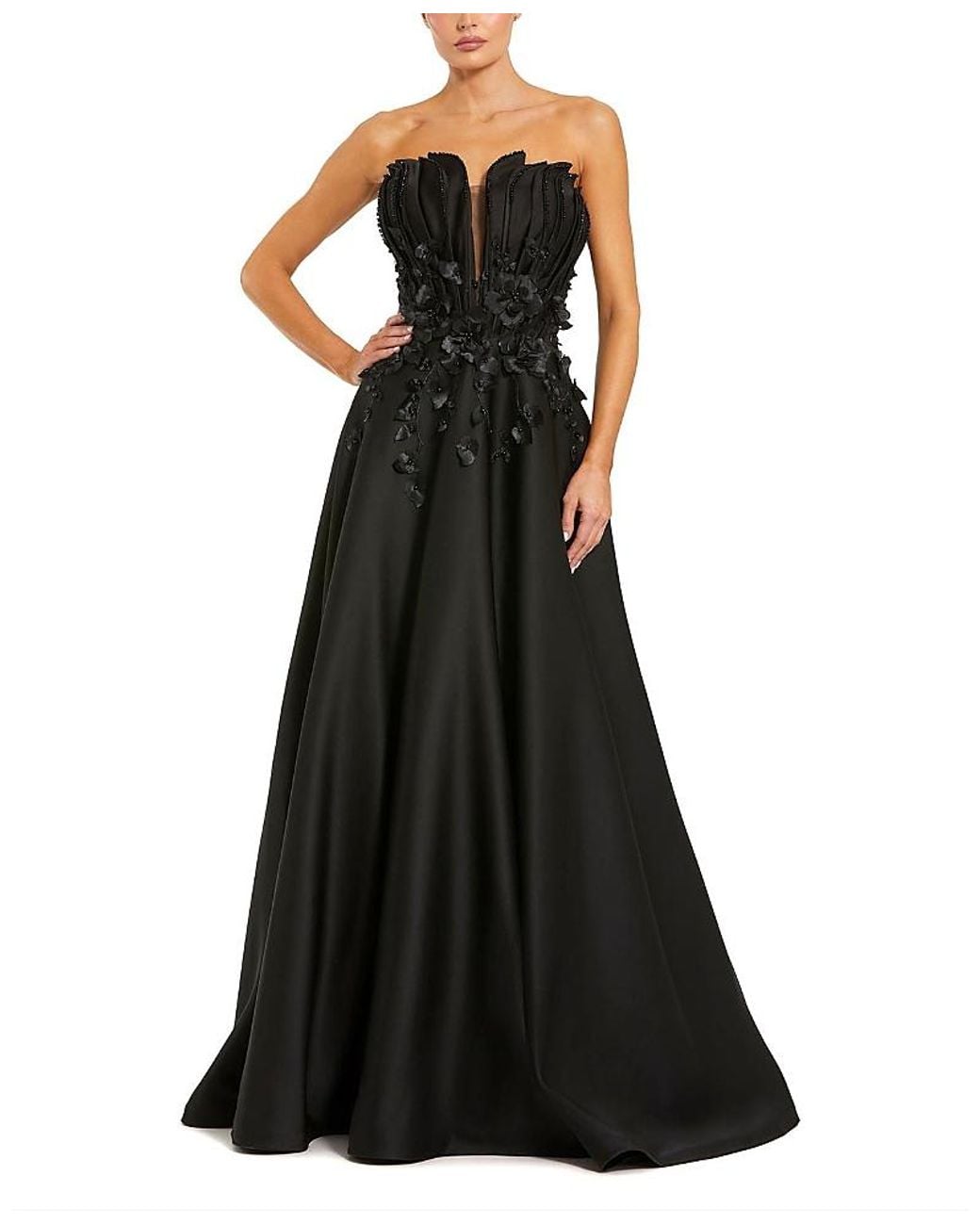 Mac Duggal Strapless Satin Floral Beaded Embellished Ballgown in Black ...