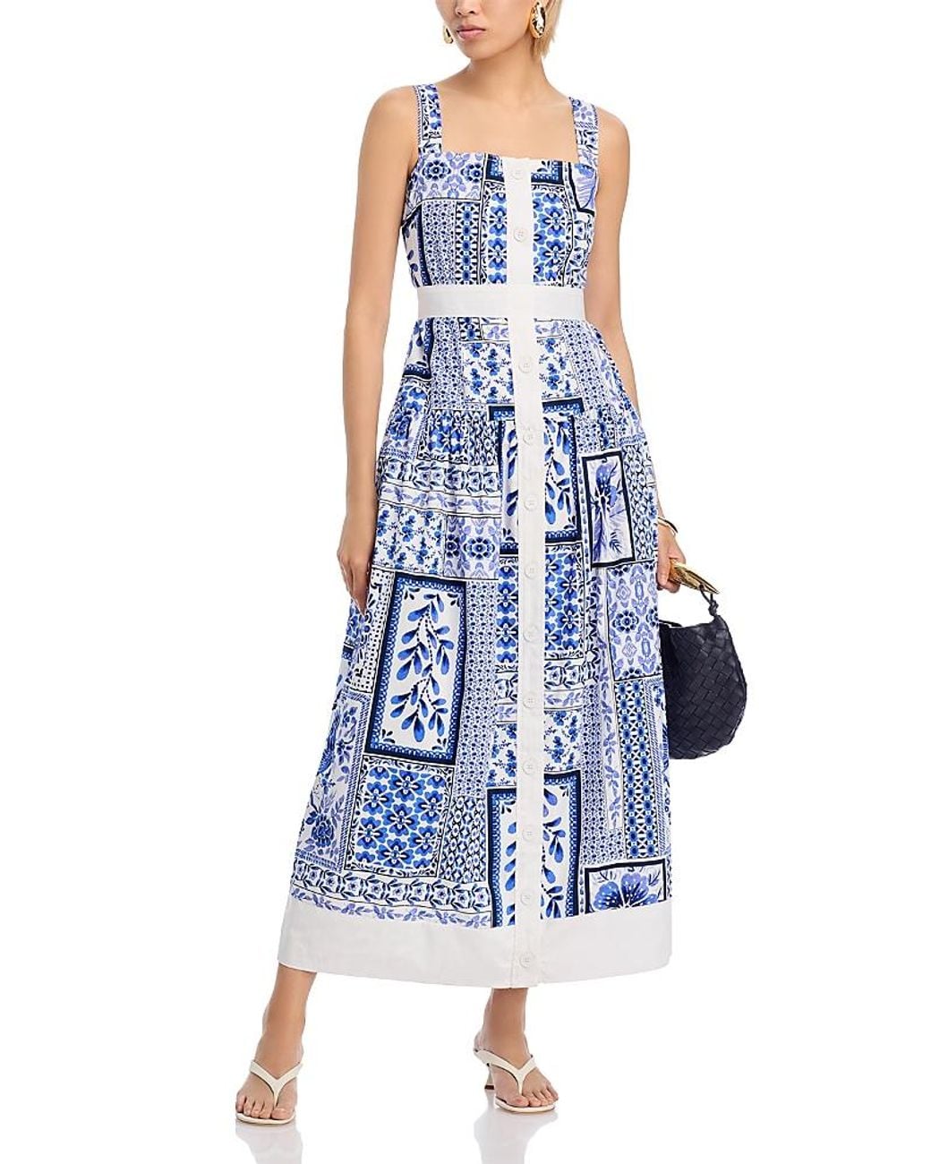 Aqua Tile Button Front Maxi Dress in Blue | Lyst