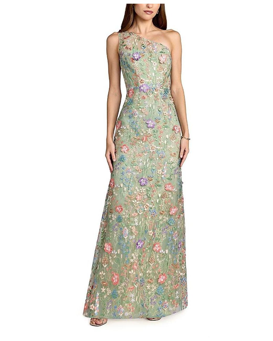 Mac Duggal One Shoulder Lace Embroidered Gown in Green | Lyst
