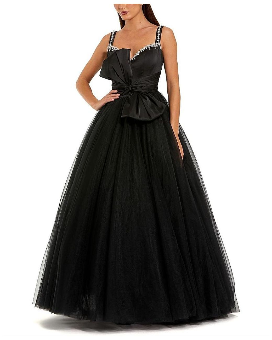 Mac Duggal Sleeveless Sweetheart Neck Tulle Ballgown With Bow in Black ...