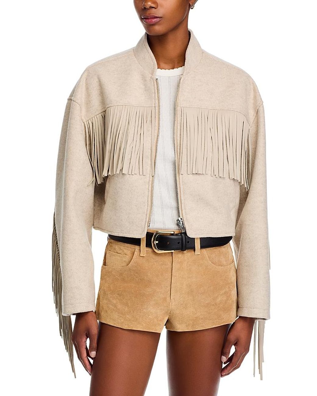Blank NYC Fringe Crop Jacket in Natural | Lyst UK