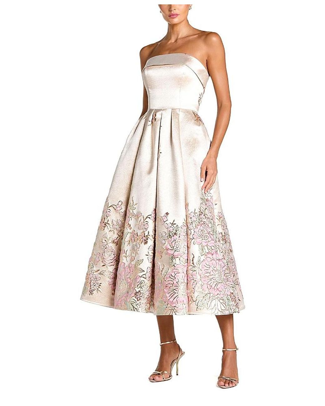 Mac Duggal Strapless Brocade A Line Midi Dress in Pink | Lyst