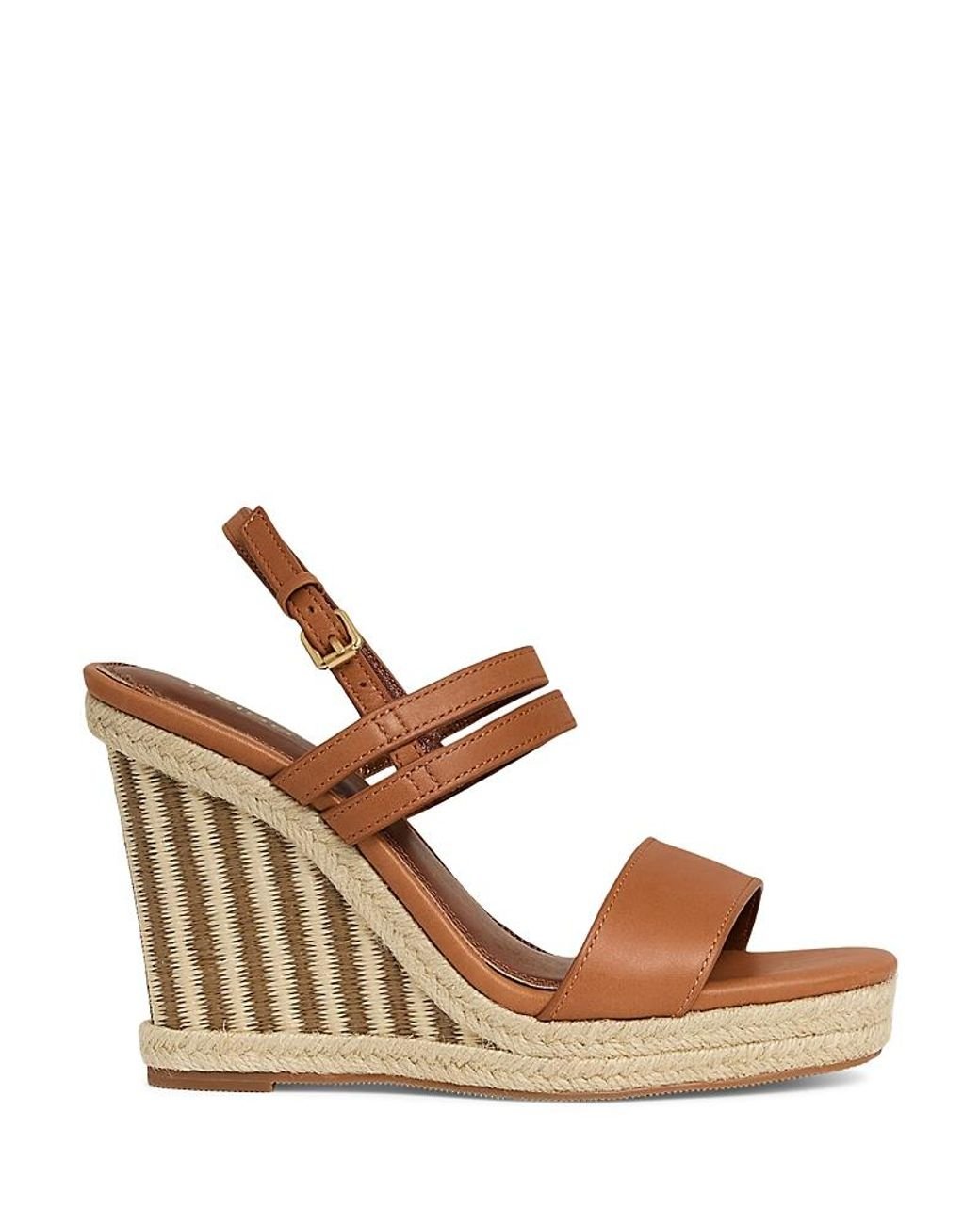 Reiss Raffia Wedge Heel Sandals in Metallic | Lyst