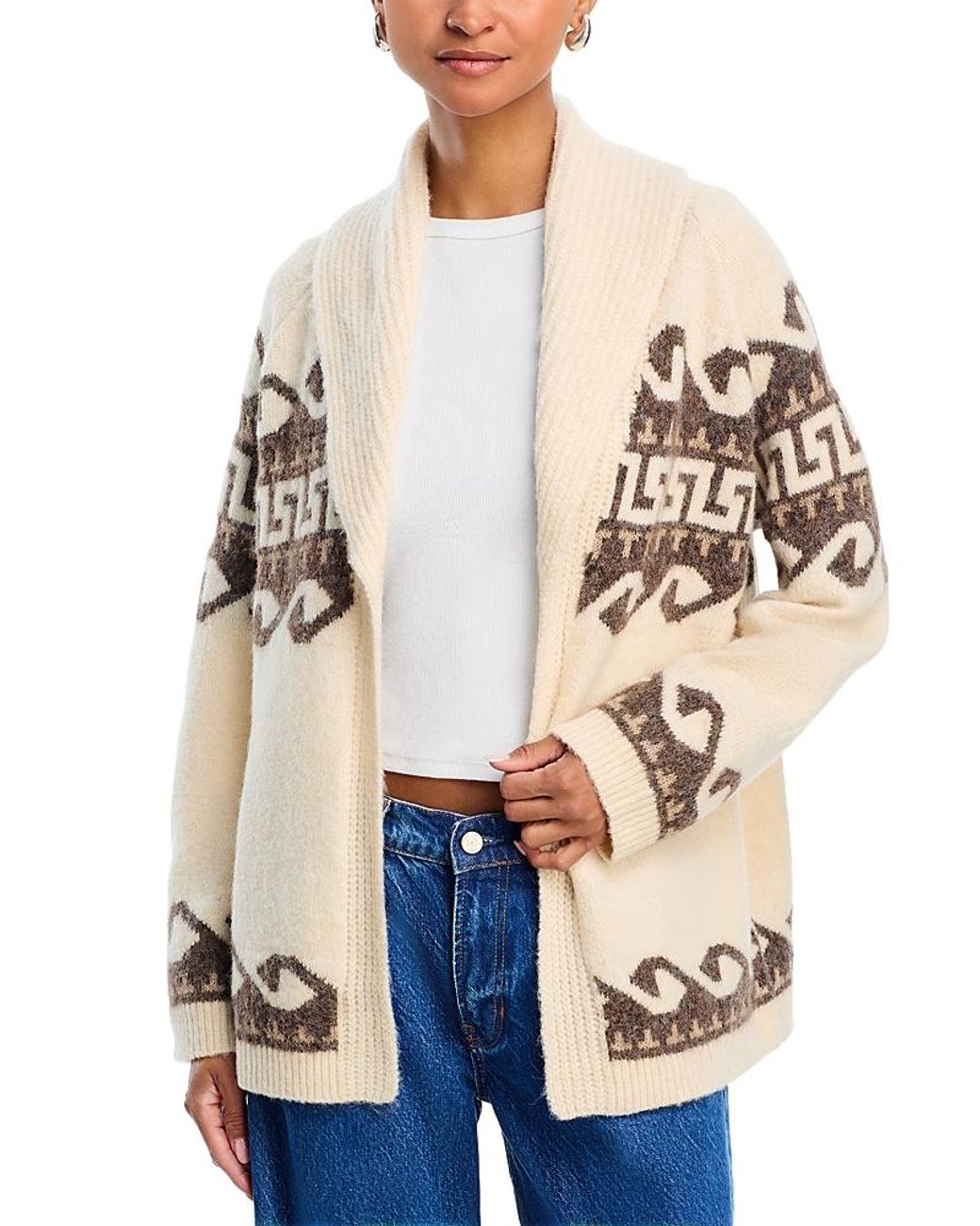 Aqua Wave Fair Isle Open Cardigan in Natural | Lyst
