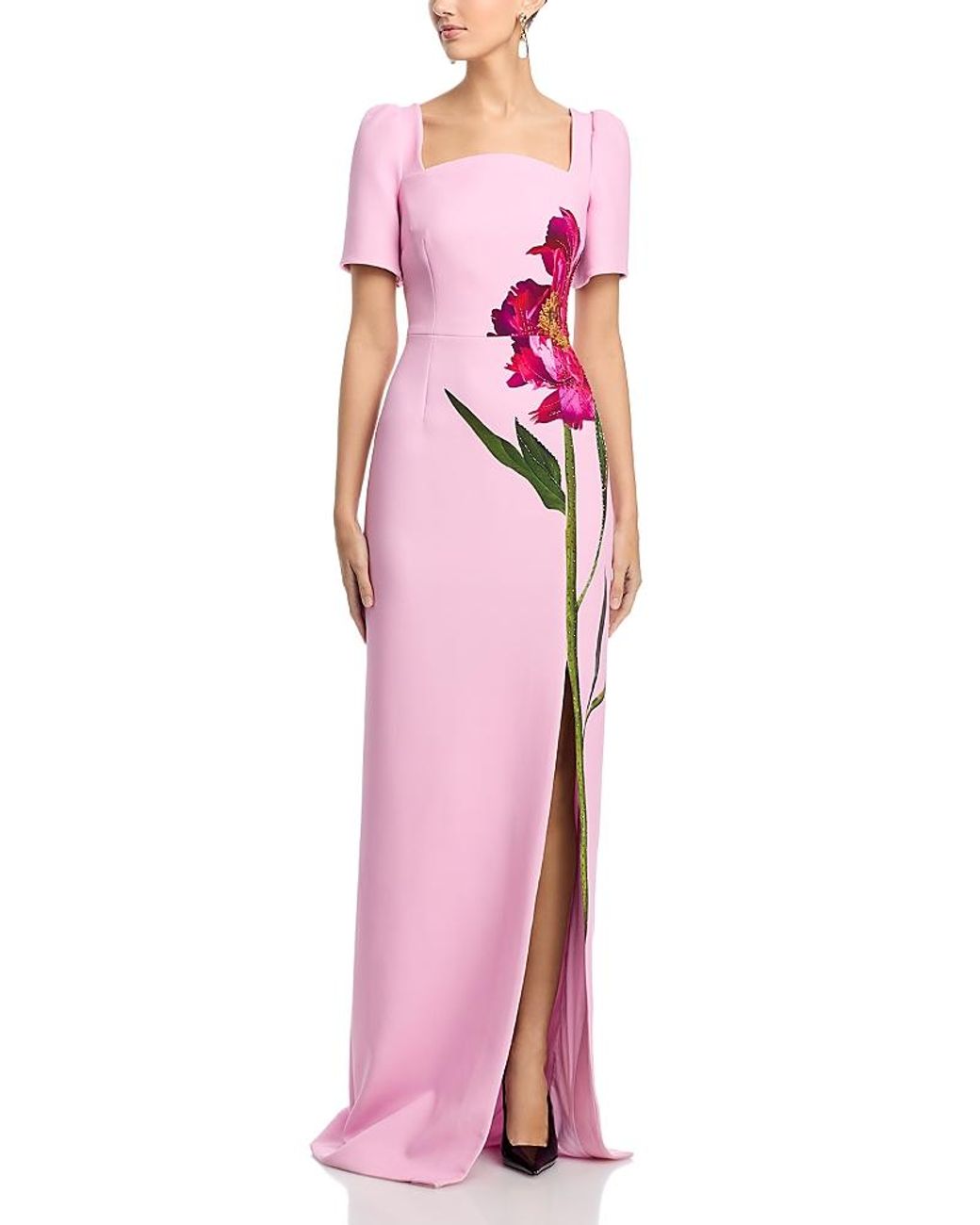 Teri Jon Digital Floral Crepe Column Gown in Pink | Lyst