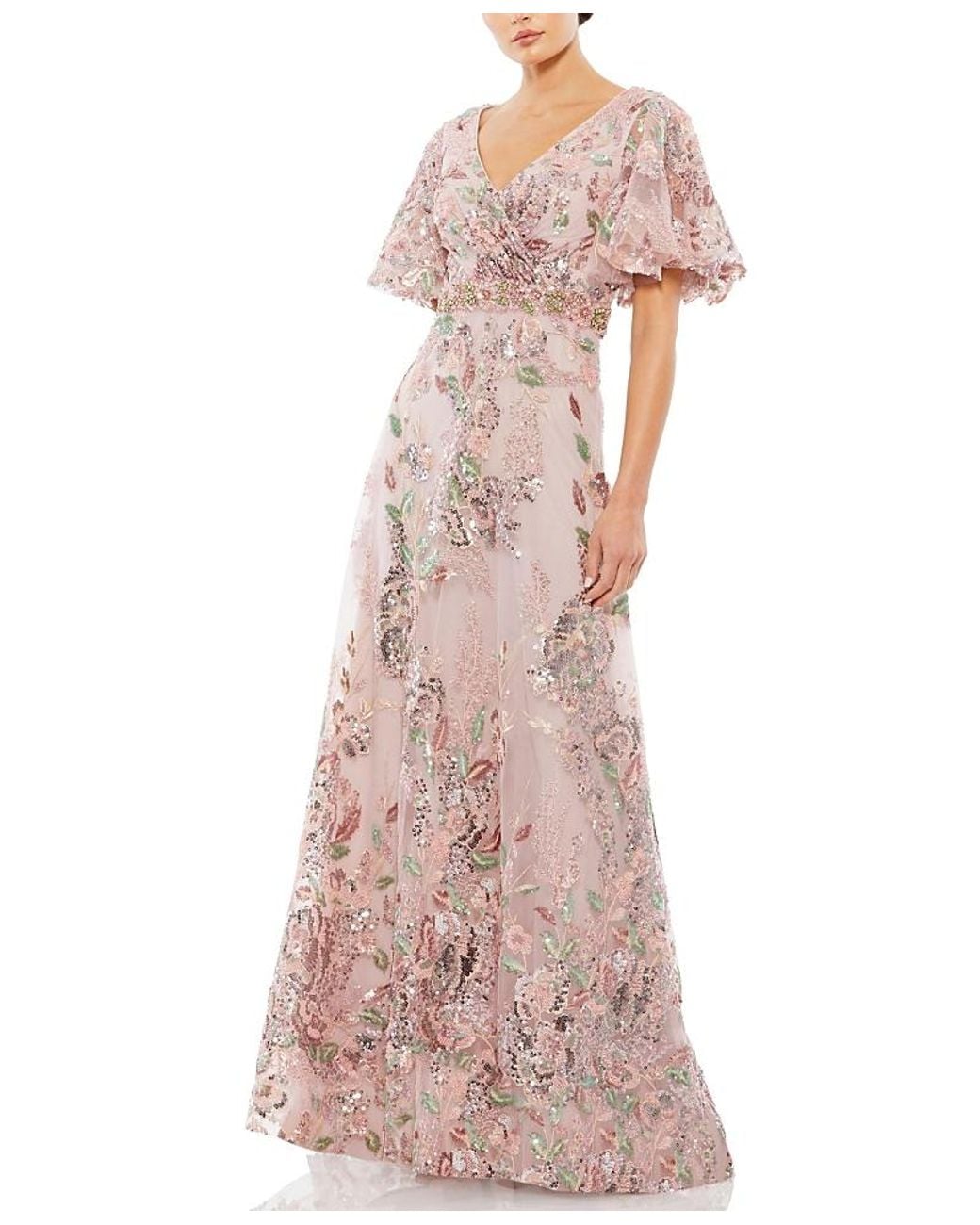 Mac Duggal Floral Embellished Short Sleeve Gown in Pink | Lyst
