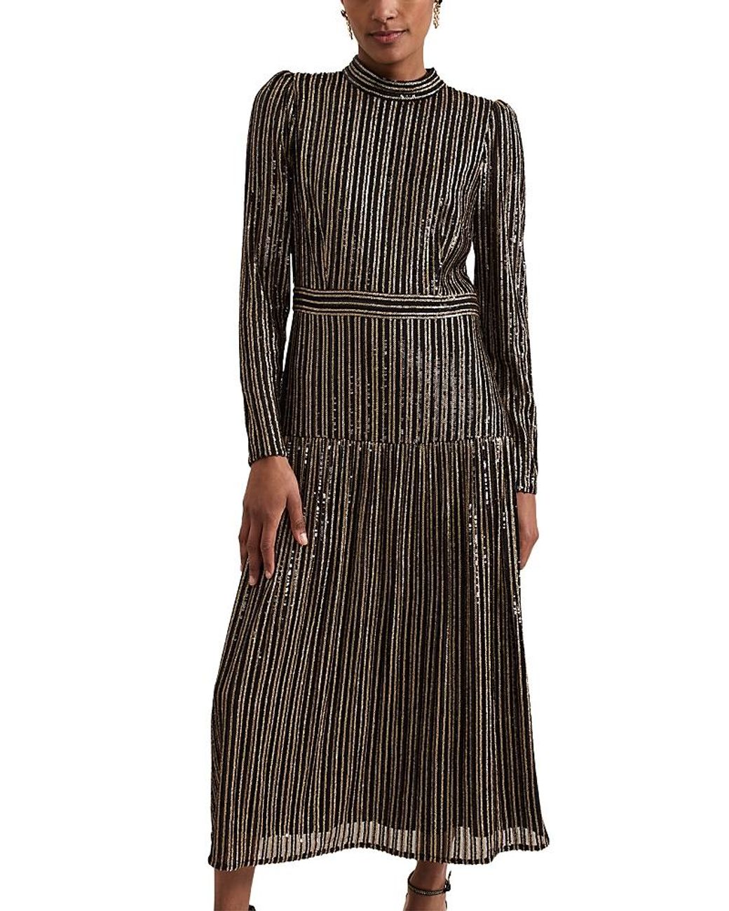 Phase Eight Gloria Sequin Stripe Midi Dress in Brown | Lyst