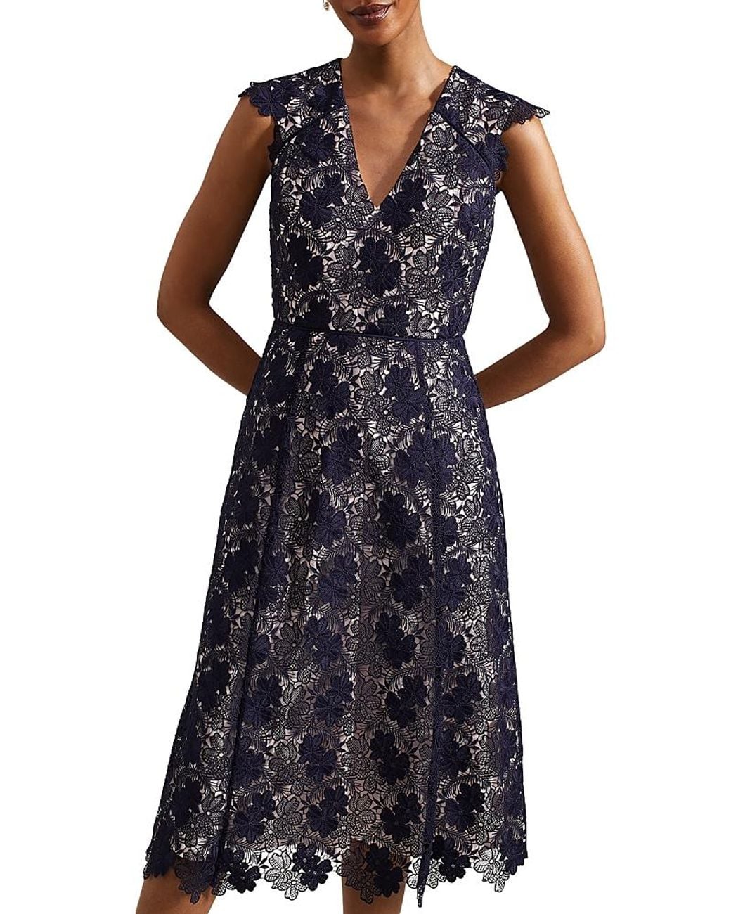 Hobbs Hannah Lace Midi Dress in Blue | Lyst