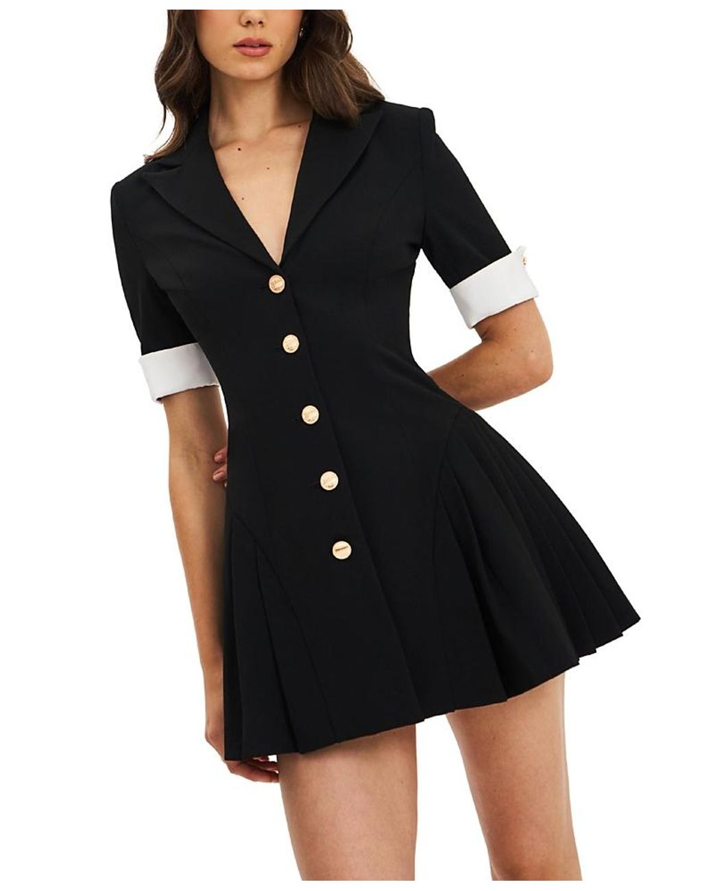 Miss Circle Ilitha Woven Crepe Pleated Mini Blazer Dress in Black | Lyst