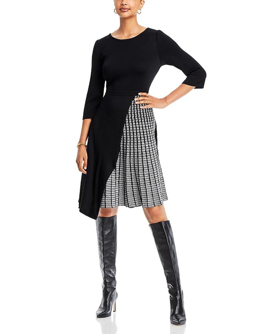 Misook Side Pleated Knit Dress in Black | Lyst