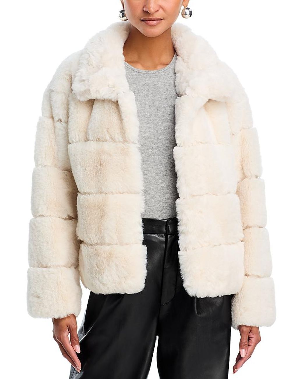Aqua Eva Faux Fur Jacket in Natural | Lyst
