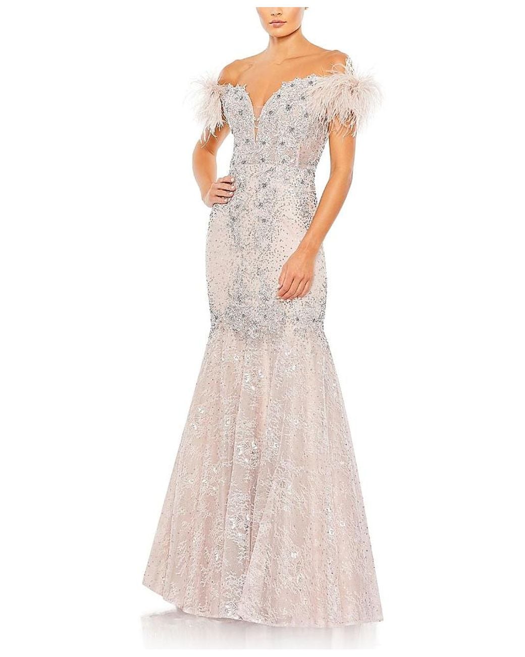 Mac Duggal Feathered Crystal Embellished Sleeveless Gown in Purple | Lyst