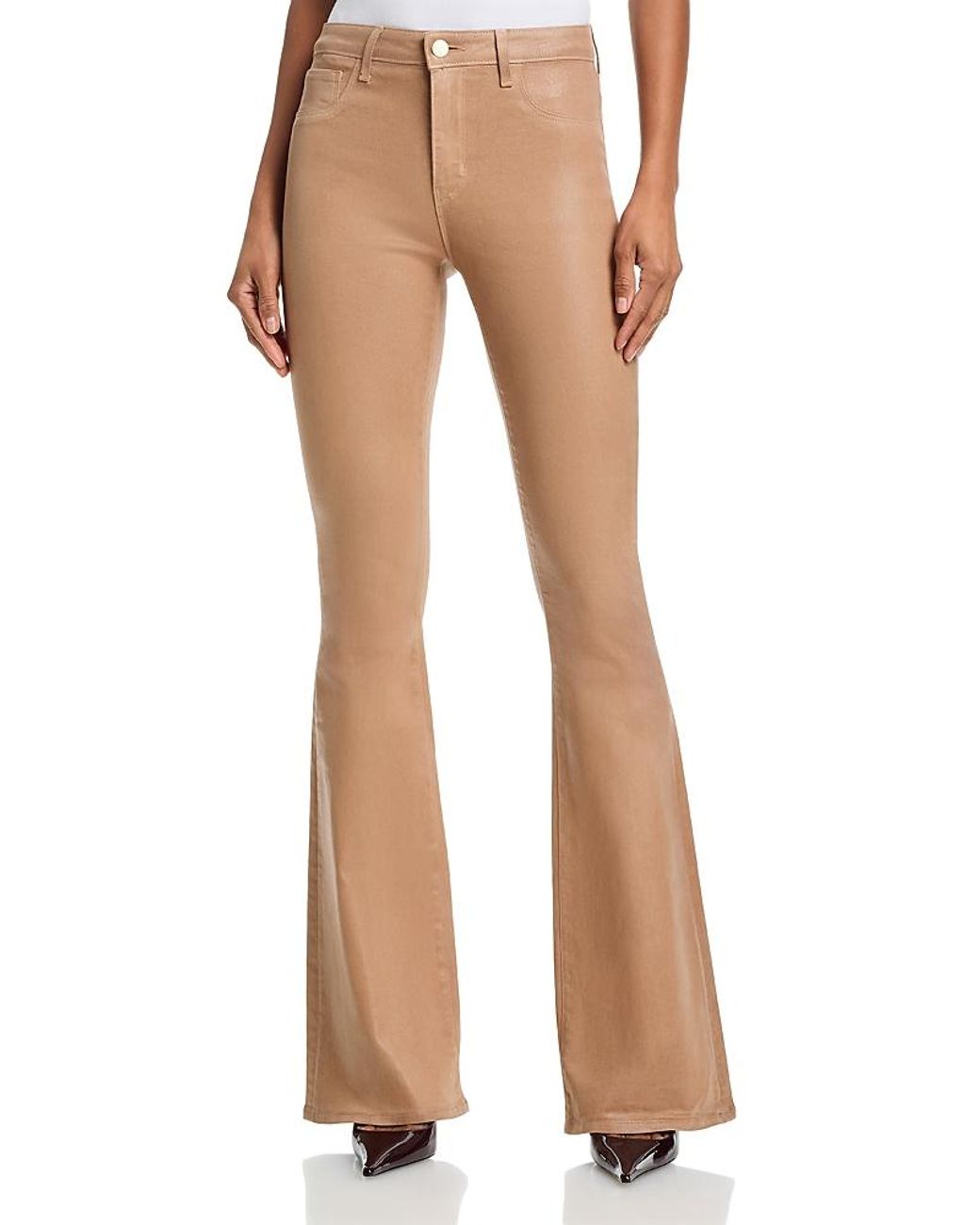 L'Agence Marty Ultra High Rise Flare Leg Jeans in Natural | Lyst