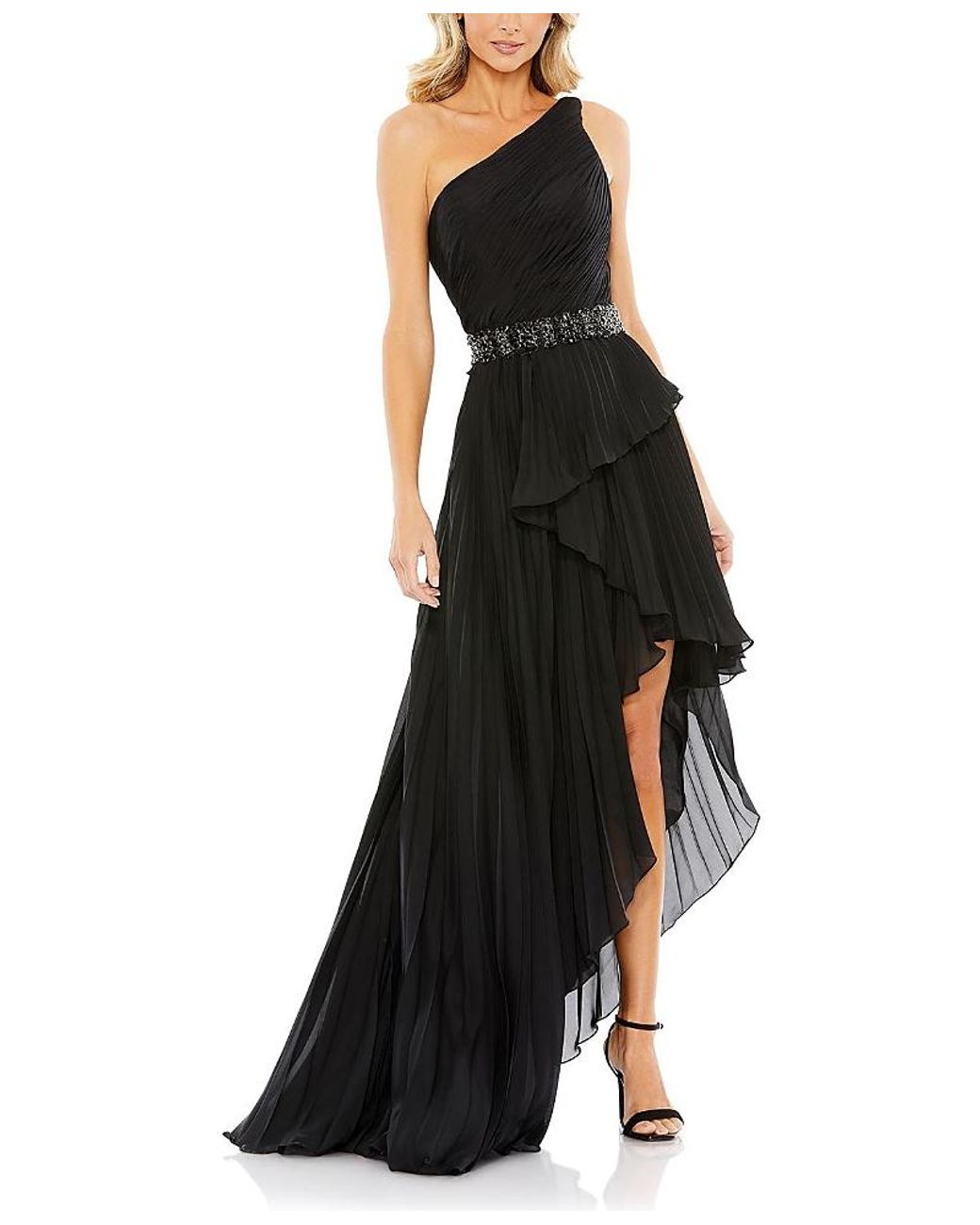 Mac Duggal Embellished Gown With Strappy Open Back & Asymmetrical ...