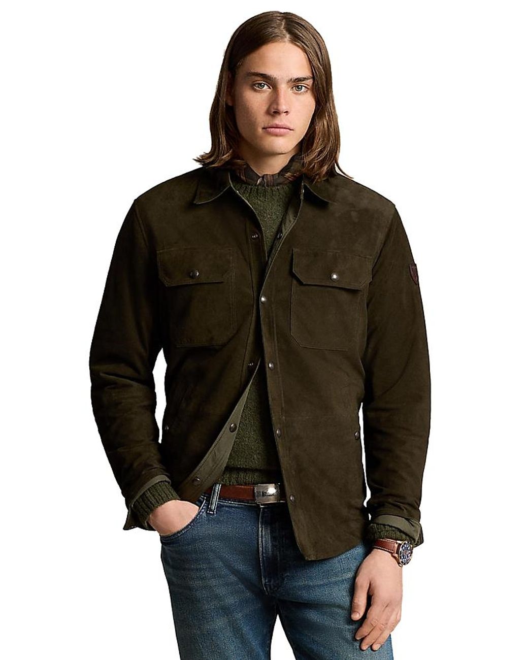 Polo Ralph Lauren Reversible Suede Taffeta Shirt Jacket in Brown for Men | Lyst