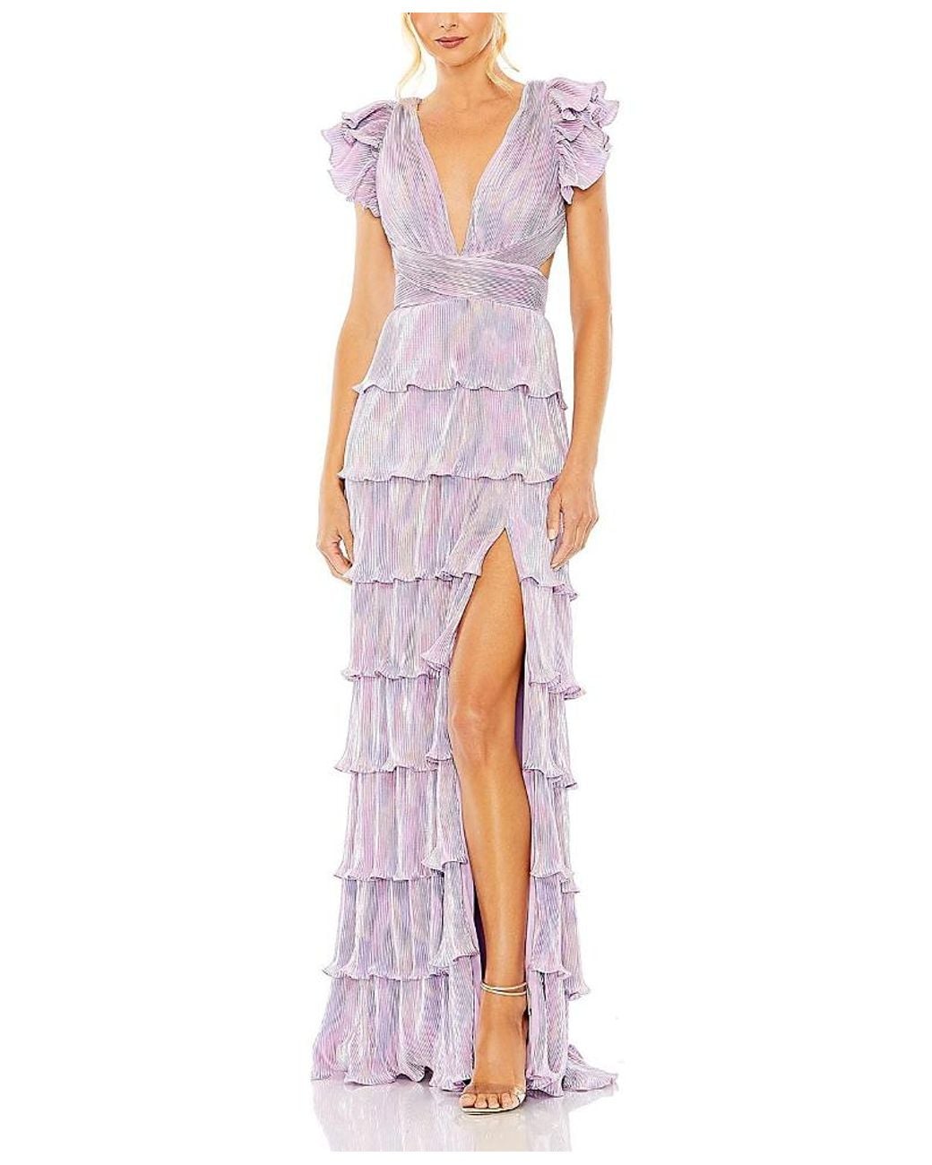 Mac Duggal Ruffle Tiered Criss Cross Lace Up Gown in White | Lyst