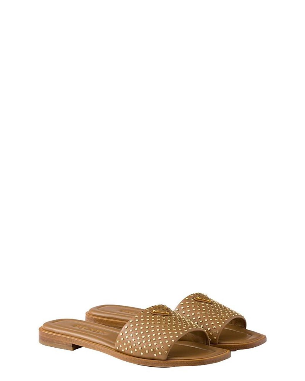 Prada Nappa Leather Slides With Studs in Brown | Lyst