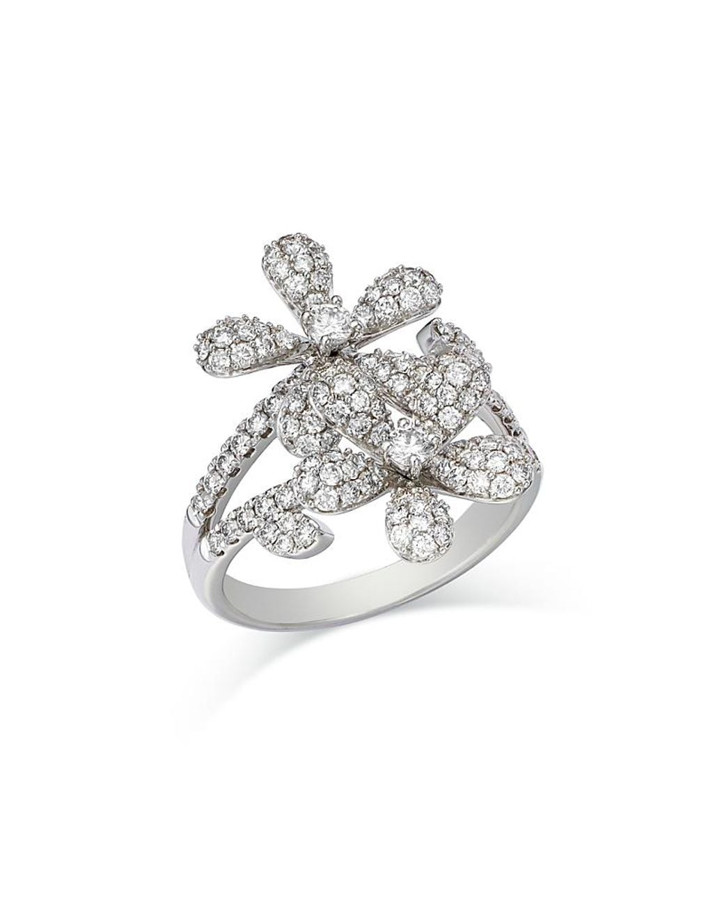 Bloomingdale's Fine Collection Diamond Pave Double Flower Ring in White ...
